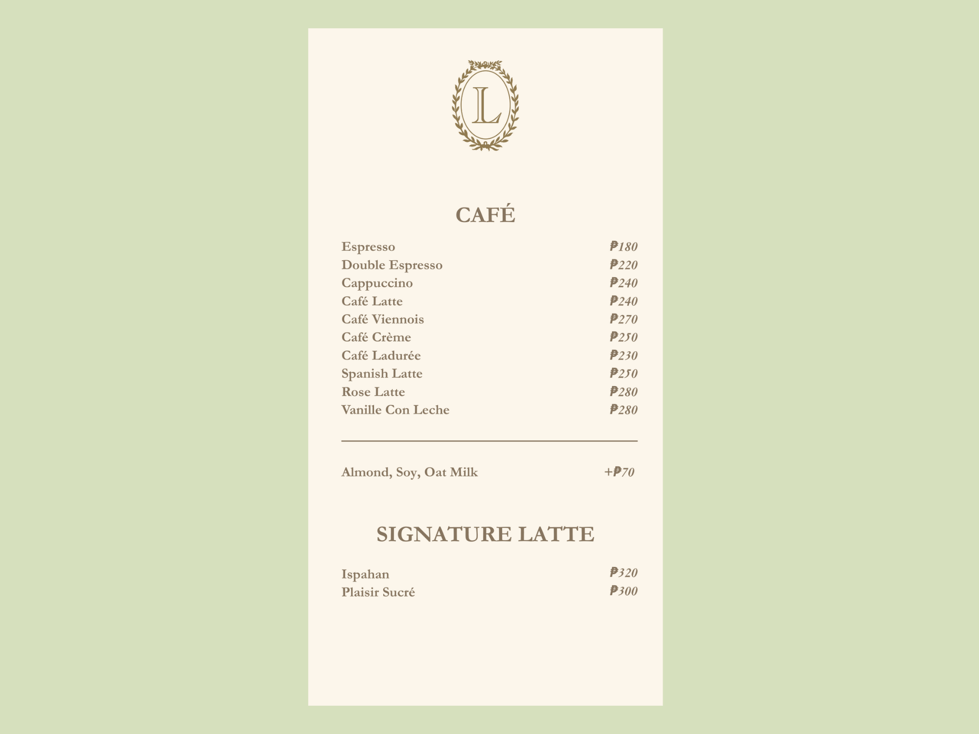 Café Menu | Ladurée