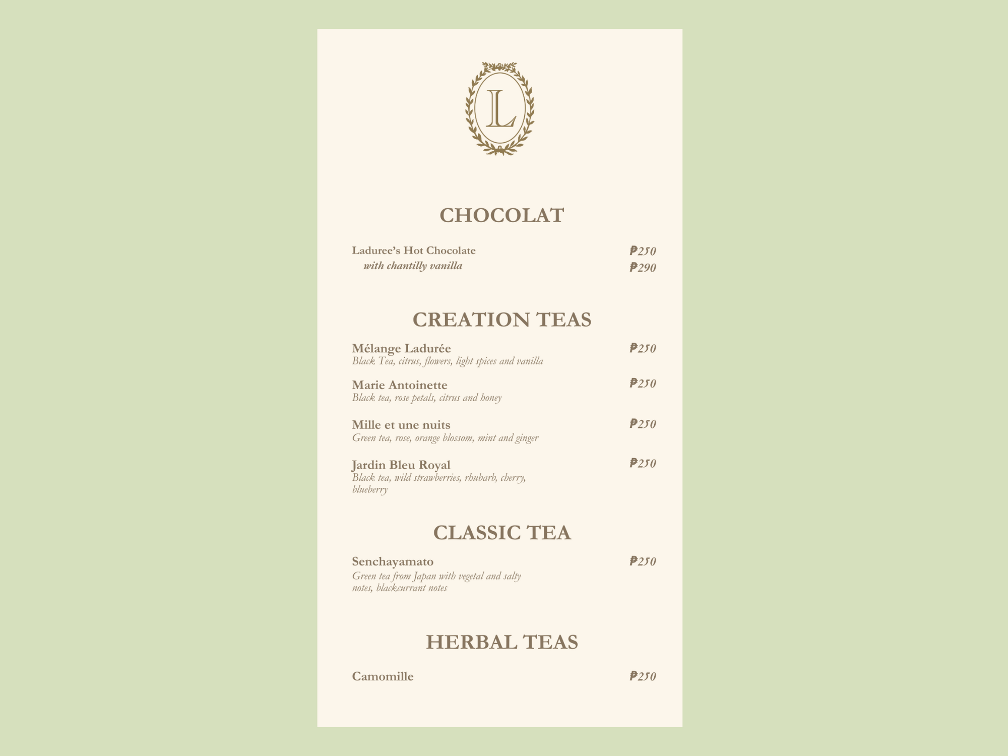 Café Menu | Ladurée